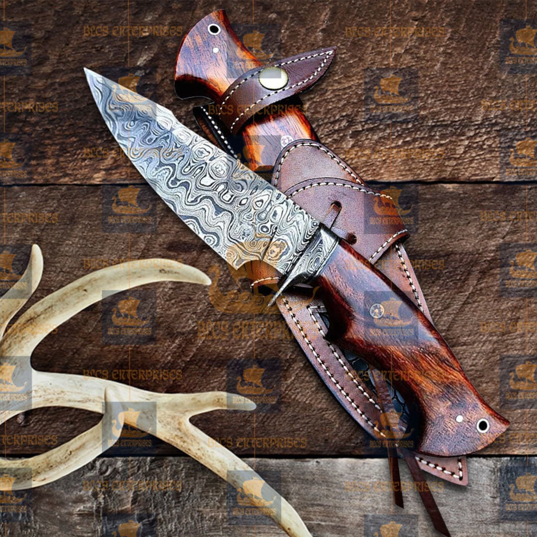 VIKING Hunting KNIFE Damascus Steel Fixed Blade Bowie Viking Camping ...