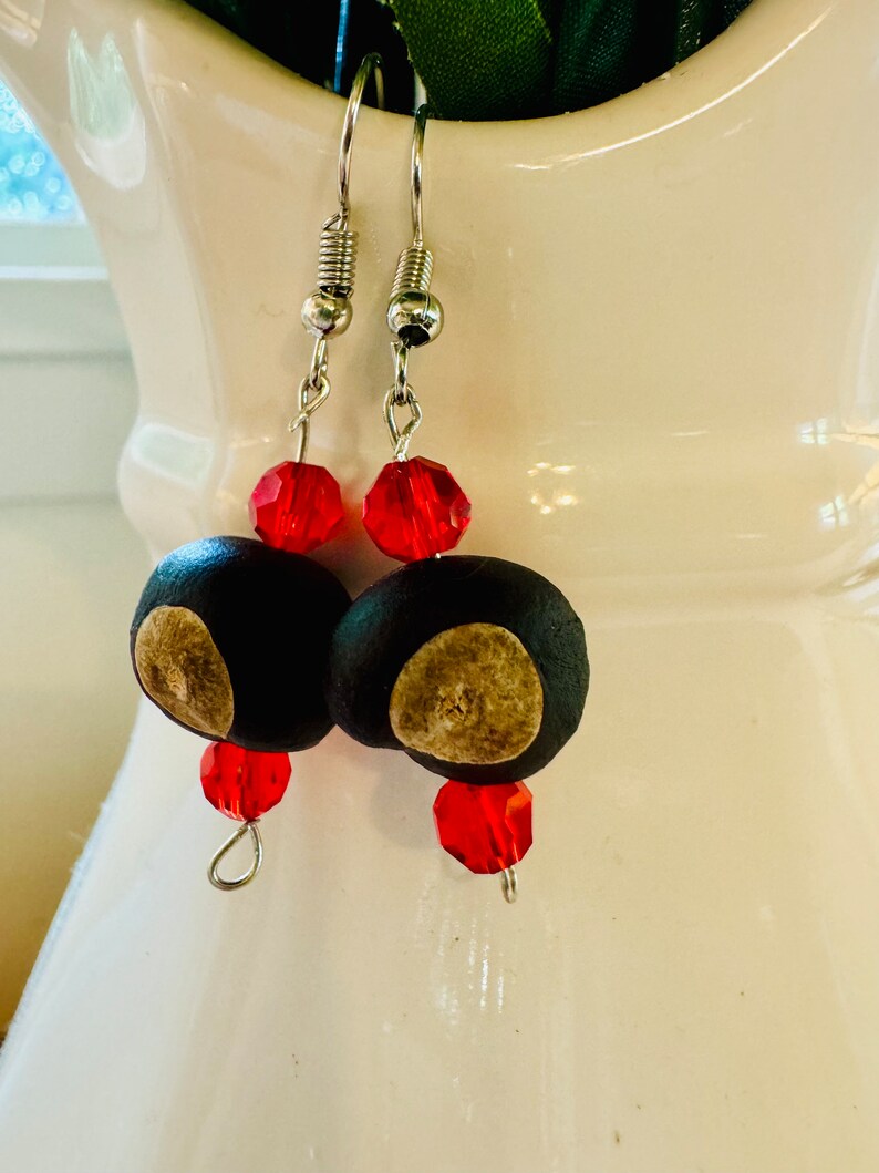 Handmade Real Buckeye Earrings | Authentic Ohio State Jewelry | Natural ...
