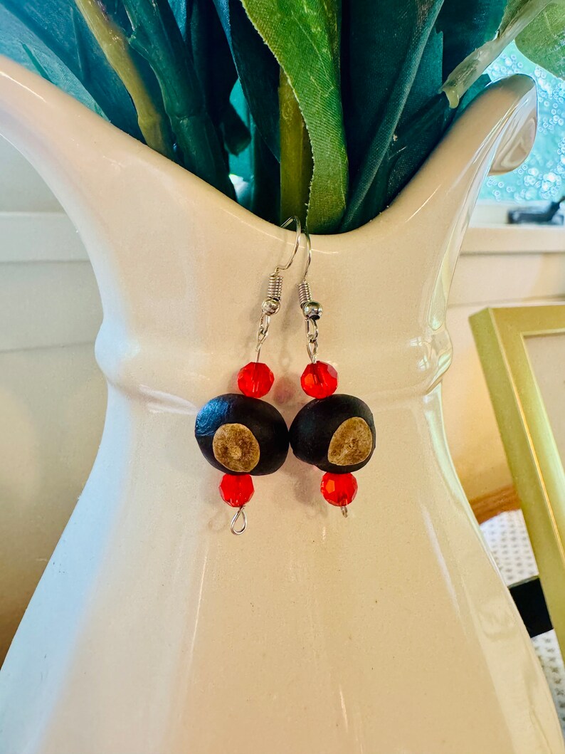 Handmade Real Buckeye Earrings | Authentic Ohio State Jewelry | Natural ...