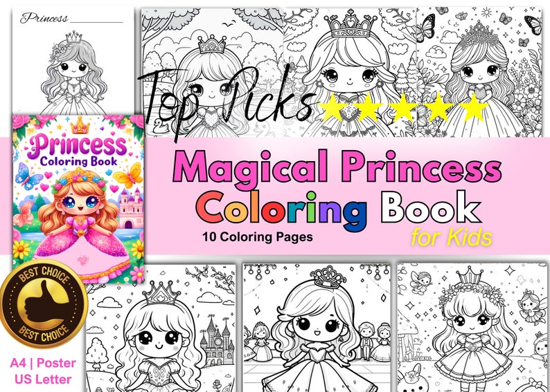 Magical Princess Coloring Book for Kids 10 Unique Princess Designs Fun ...