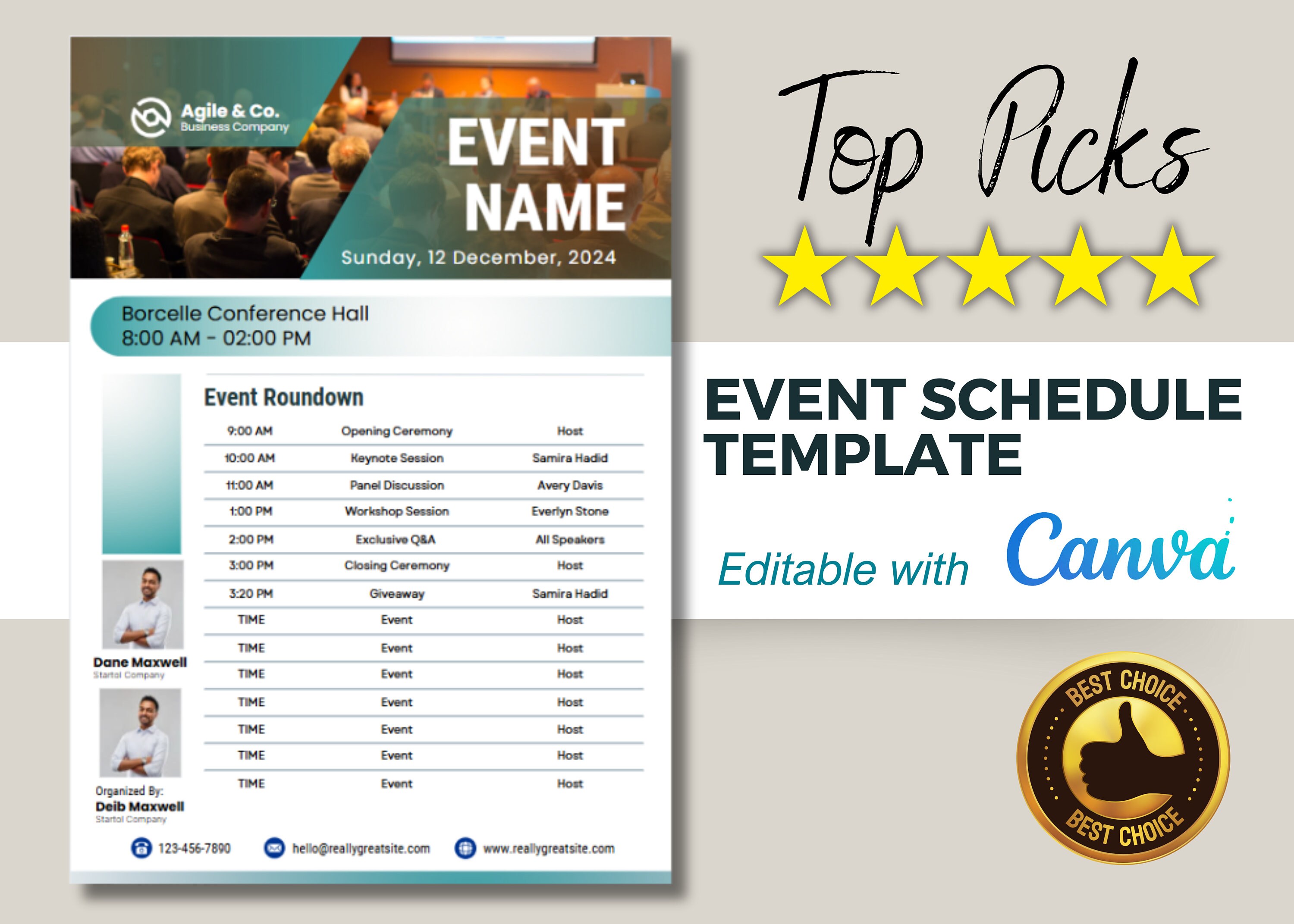 Event Schedule Template | Editable Business Agenda | Customizable Canva ...