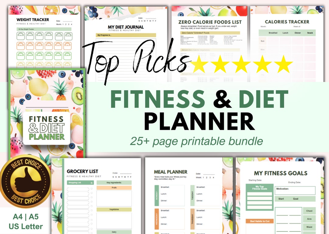 Fitness and Diet Planner: Fitness Journal, Meal Planner, Weight and ...