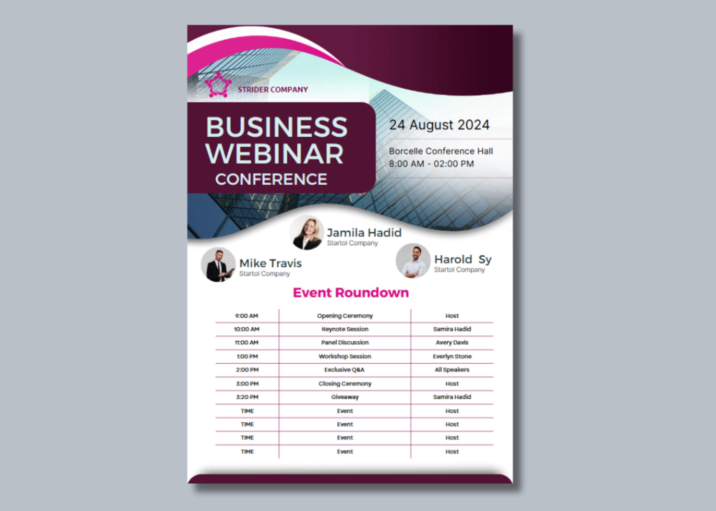 Editable Event Schedule Template | Business Conference Agenda Template ...