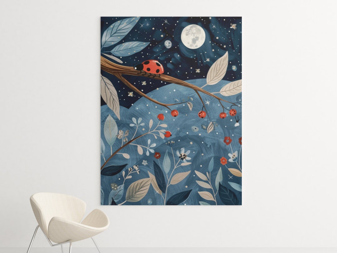 Ladybug Canvas or Poster Animal Wall Art, Ladybug Painting, Night Sky ...