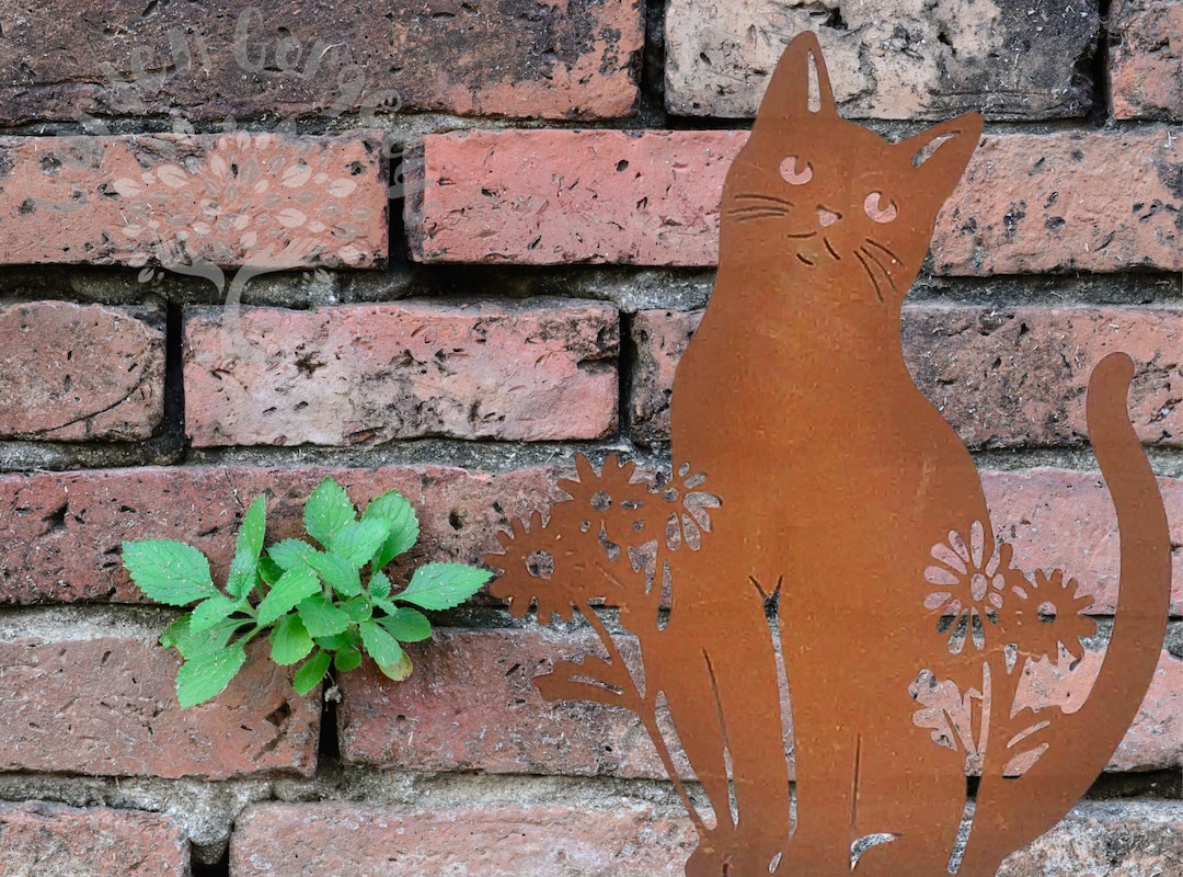 Rustic Rusty Metal Cat Decor Rusty Metal Cat Silhouette Garden Art Cat ...