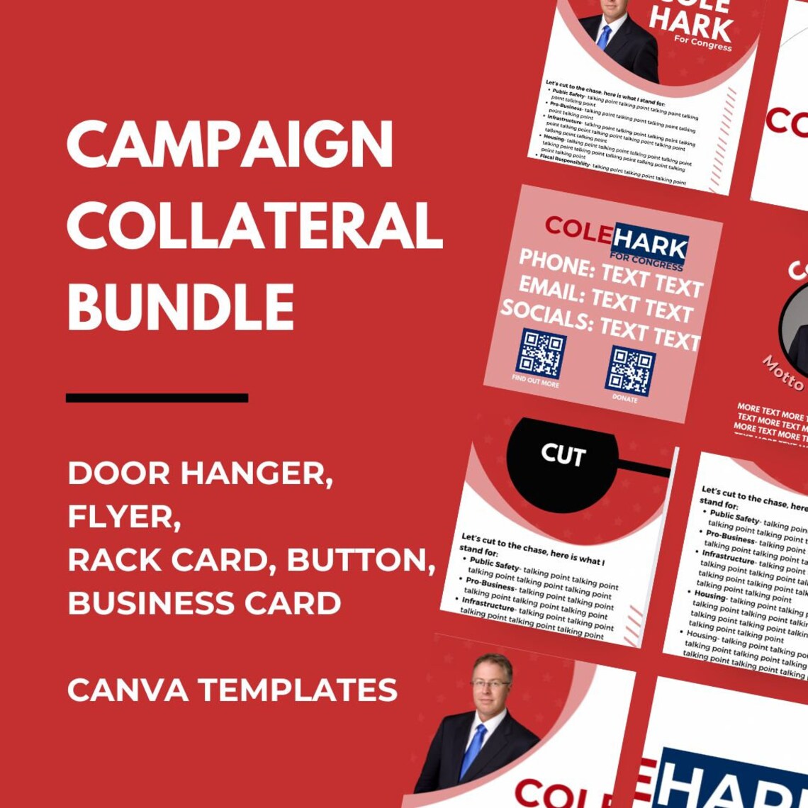 Business Card, Campaign Button, Door Hanger, Flyer, Palm Rack Card ...
