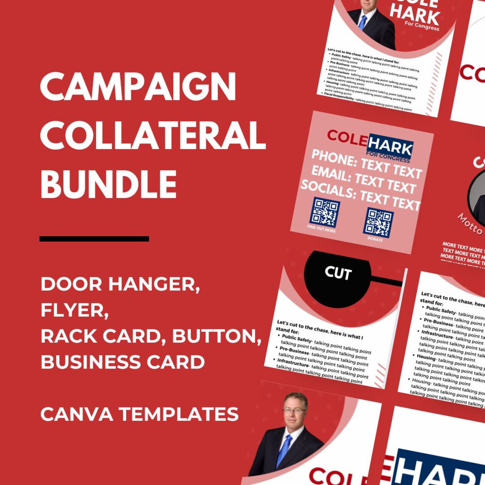 Business Card, Campaign Button, Door Hanger, Flyer, Palm Rack Card ...
