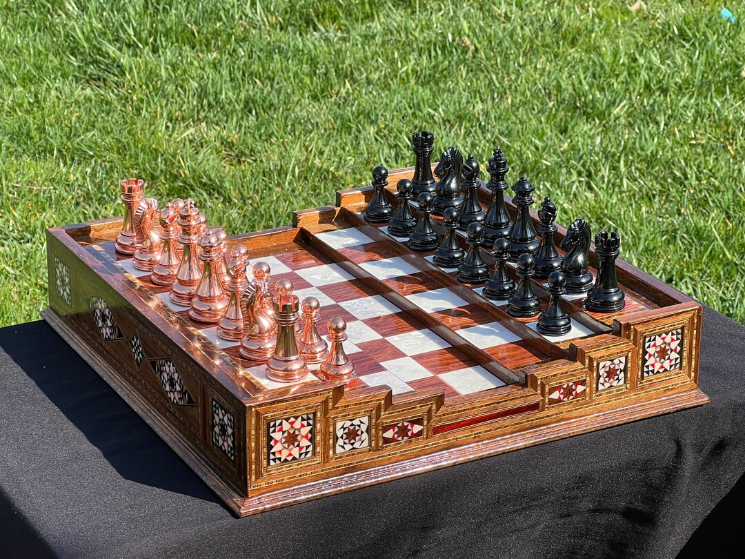 Personalized Chess Set With Metal Chess Pieces, Birthday Gift for Him, Wooden Storage Chess ...