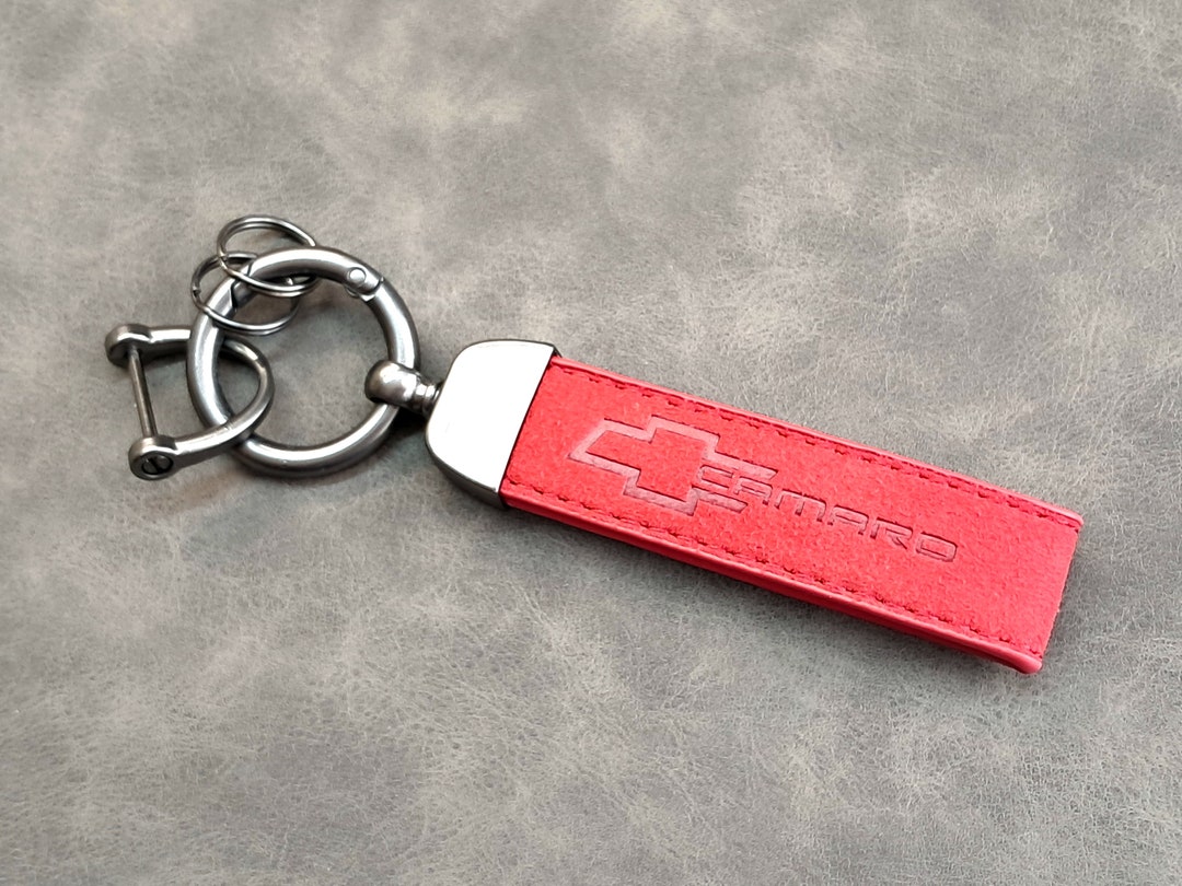 Camaro Keychain Leather Alcantara Red With Logo Camaro Keyring Lanyard ...