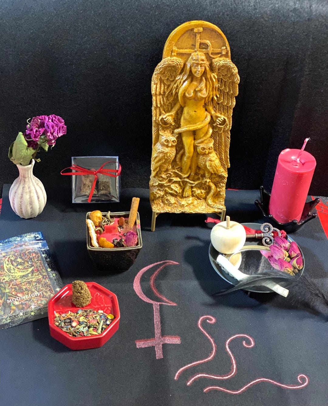 Lilith Altar Kit Dark Moon Goddess Statue, Pagan, Winged Lilith ...