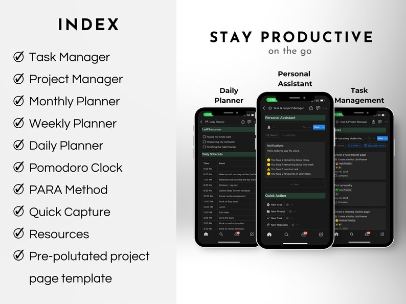 Project Management Template Darkmode Notion Project Manager Planner Task Manager Checklist Daily ...