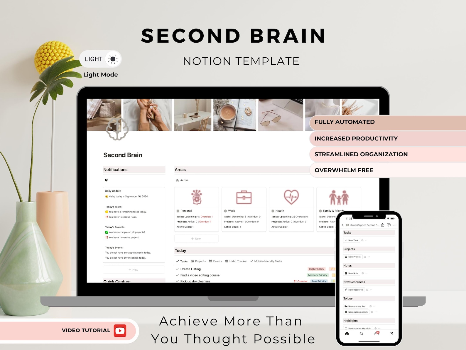 Second Brain Notion Template: Life Planner, Task & Project Manager ...
