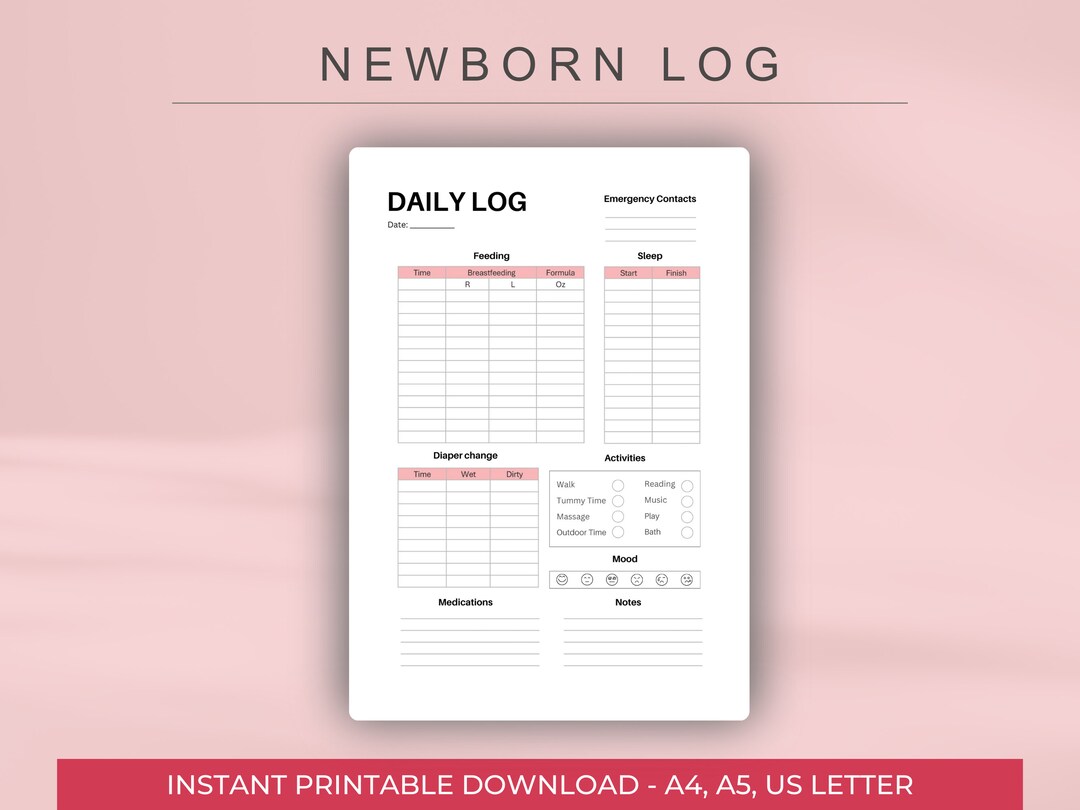 Minimalist Printable Newborn Log, Track Feedings, Sleep, Diapers, and ...
