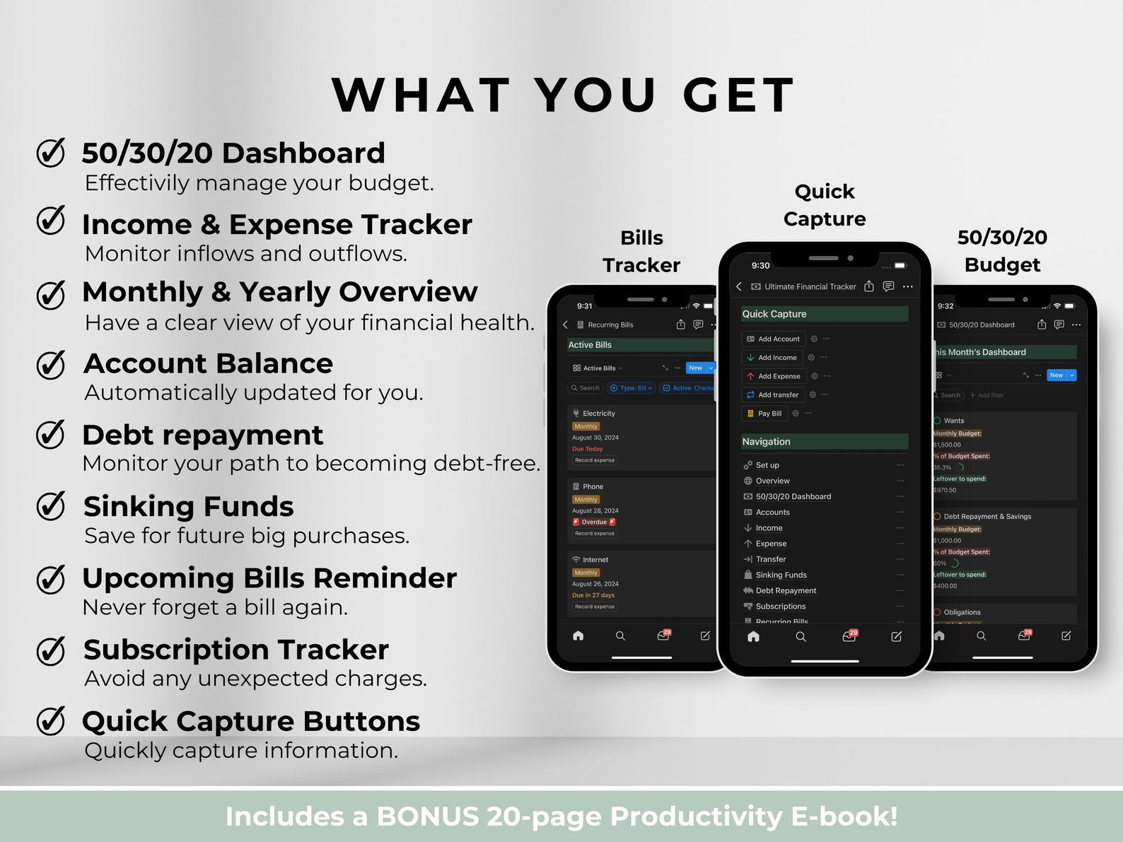 Personal Finance Tracker Notion Template: 50/30/20 Budget, Bill Tracker ...