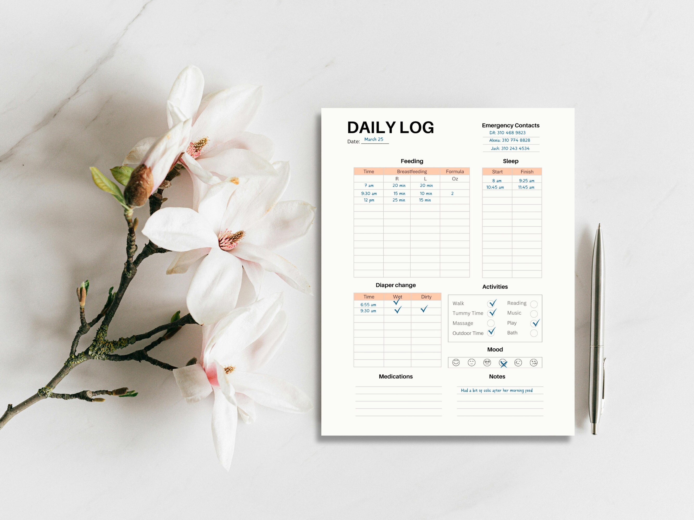Minimalist Printable Newborn Log, Track Feedings, Sleep, Diapers, and ...