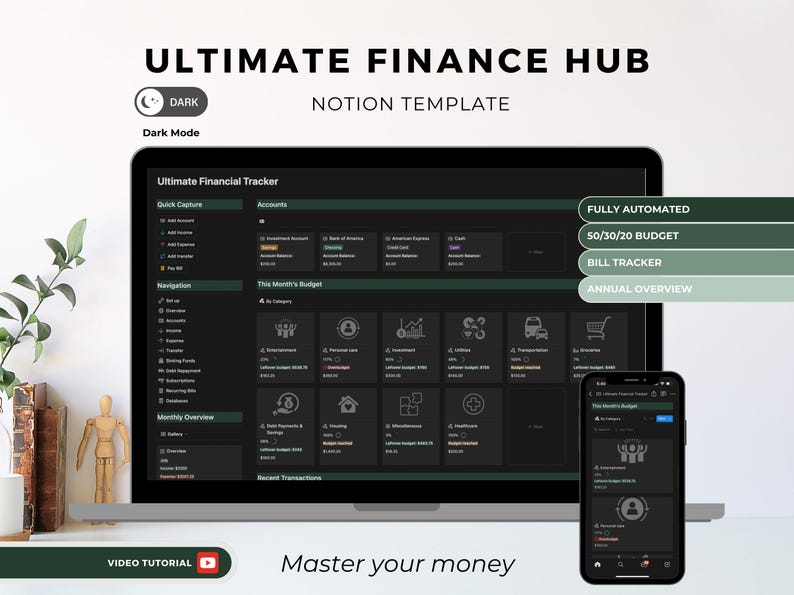 Personal Finance Tracker Notion Template: 50/30/20 Budget, Bill Tracker ...