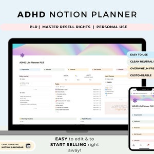 ADHD Notion Template PLR Life Planner - Sell on Etsy Digital Products ...