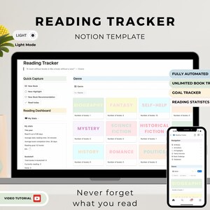 Digital Reading Journal Notion Template, Notion Book Journal, Notion Bookshelf Dashboard, iPad ...