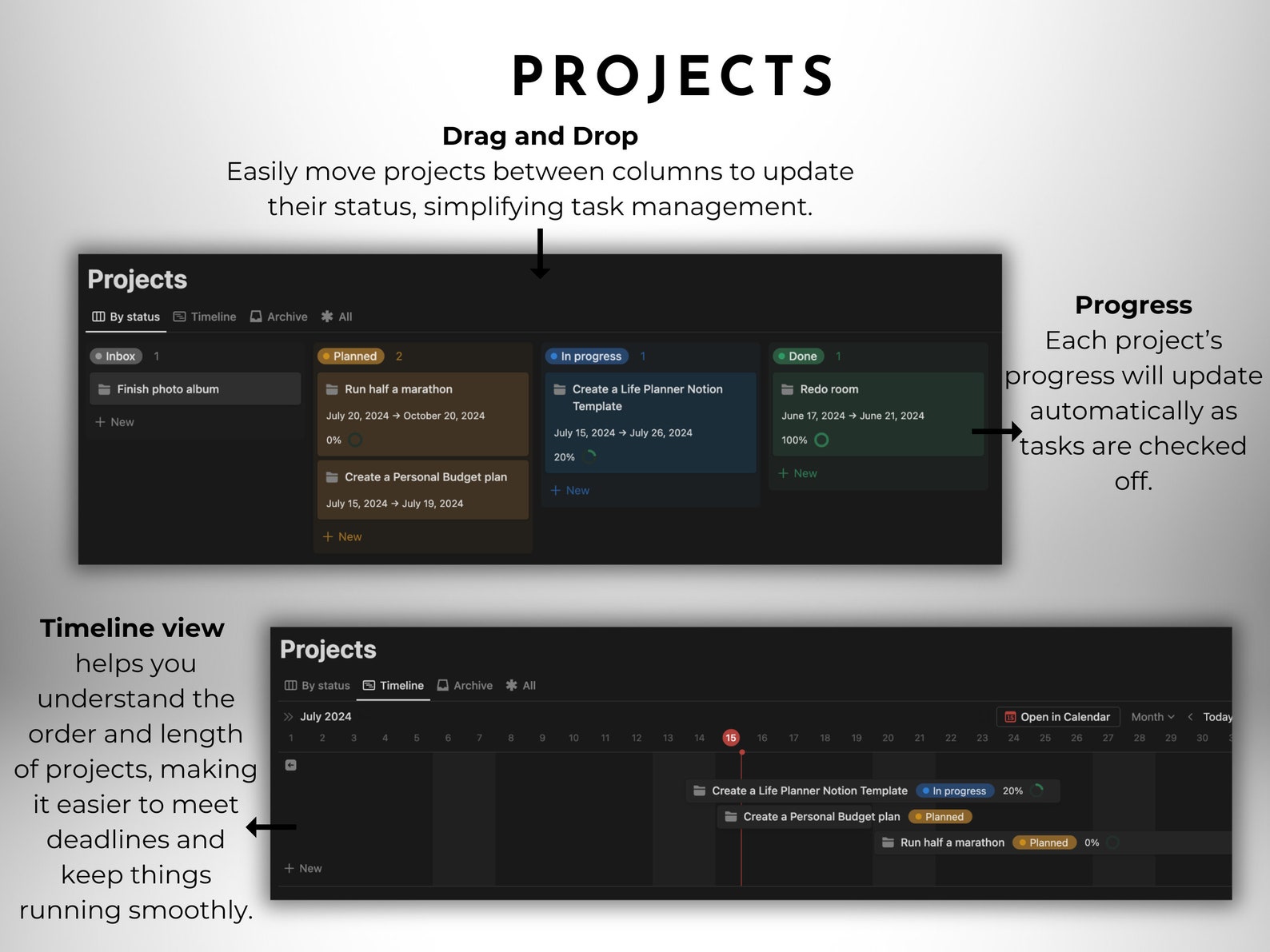 Project Management Template Darkmode Notion Project Manager Planner ...