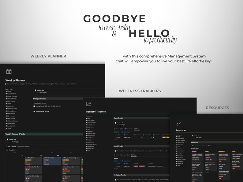 Dark Mode Ultimate Life Planner Notion Template Aesthetic Notion ...