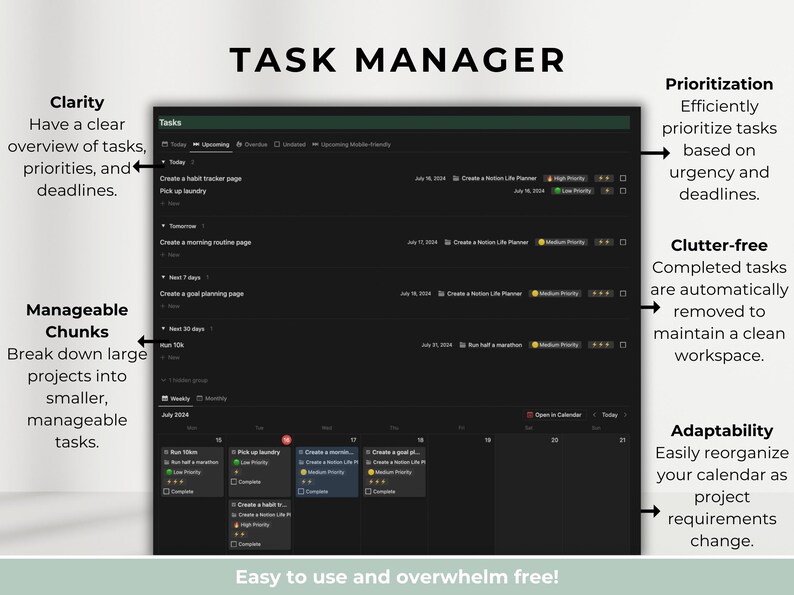 Project Management Darkmode Notion Template Project Manager Planner Task Manager Checklist Daily ...
