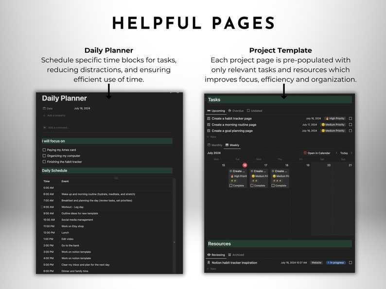 Project Management Template Darkmode Notion Project Manager Planner Task Manager Checklist Daily ...
