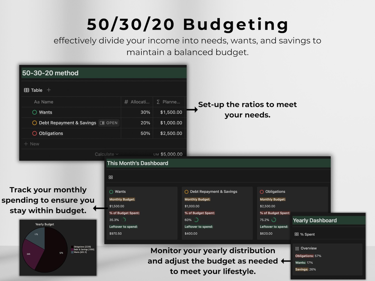 Personal Finance Tracker Notion Template: 50/30/20 Budget, Bill Tracker ...