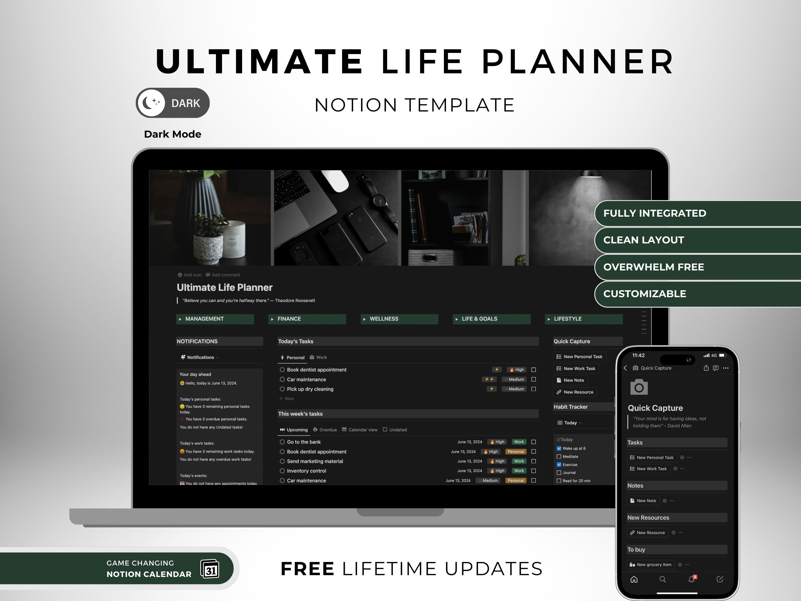 Dark Mode Ultimate Life Planner Notion Template Aesthetic Notion ...