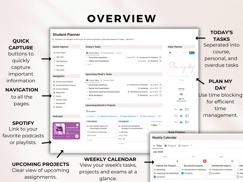 Student Planner Notion Template ADHD Digital Planner for College Student Notion Planner College ...