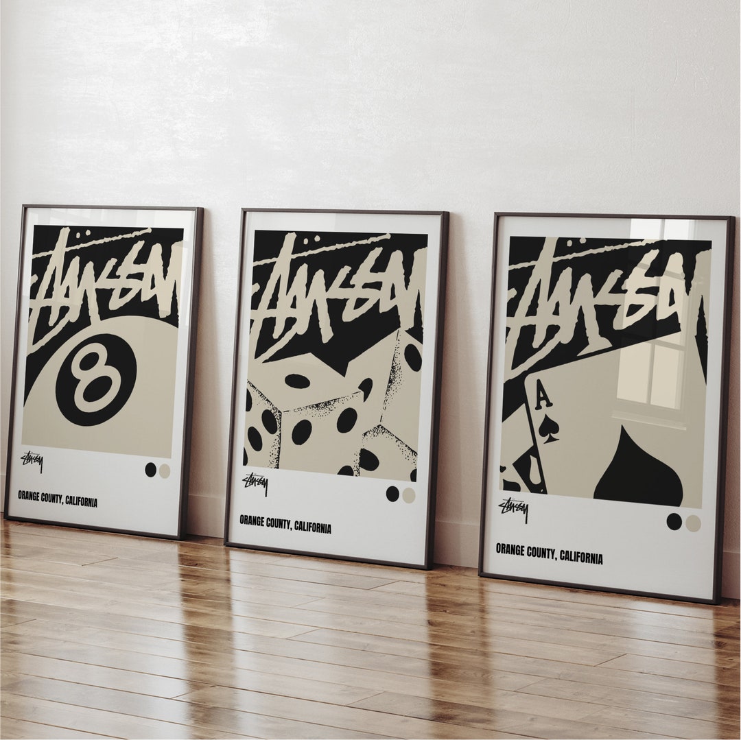 Stussy 3 Piece Exhibition Poster Prints Hype Wall Art Trendy 8 Ball ...
