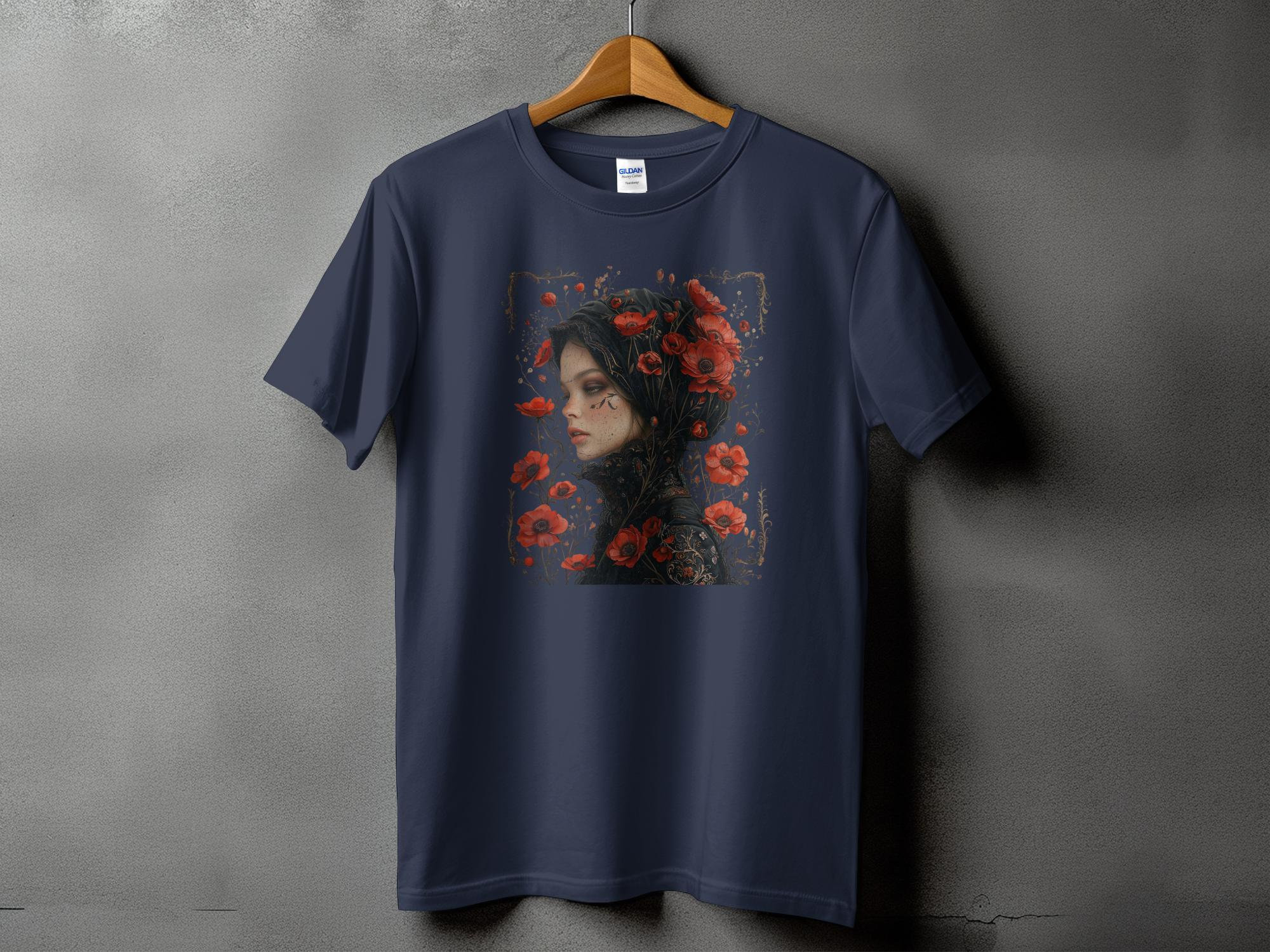 Gothic Floral Woman T-shirt, Dark Art Poppy Flowers Design, Stylish ...