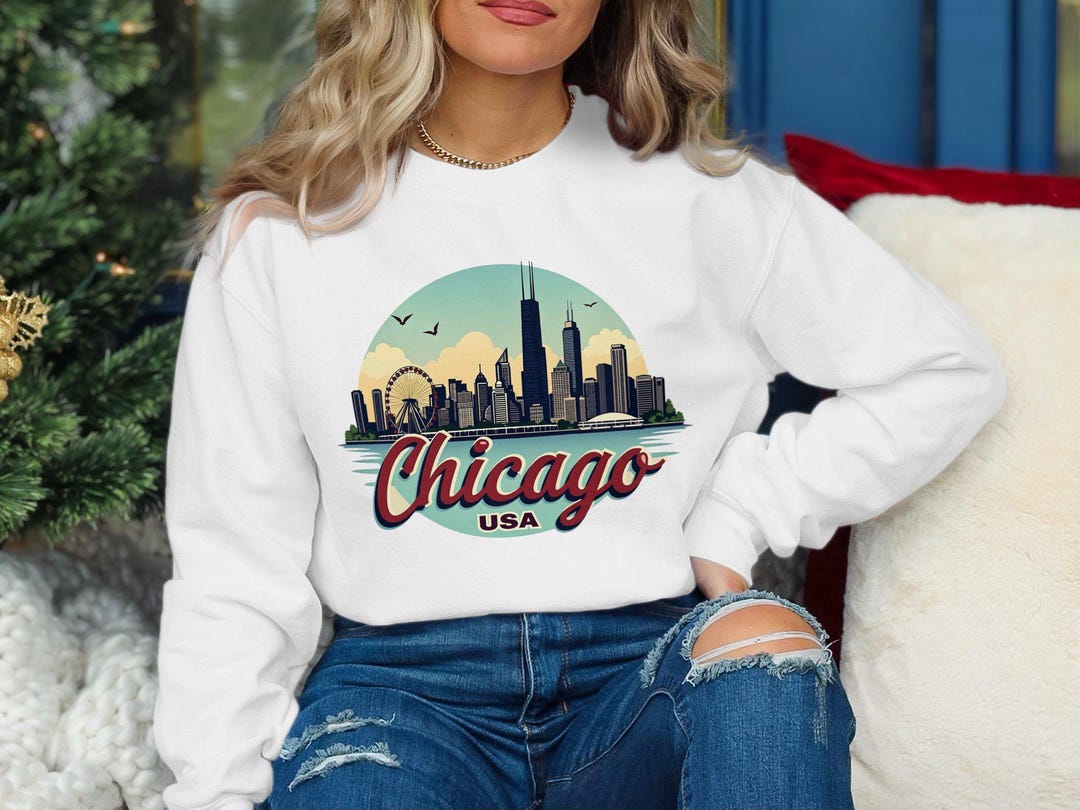 Chicago Skyline T-shirt, Chicago USA Graphic Tee, Retro Chicago ...