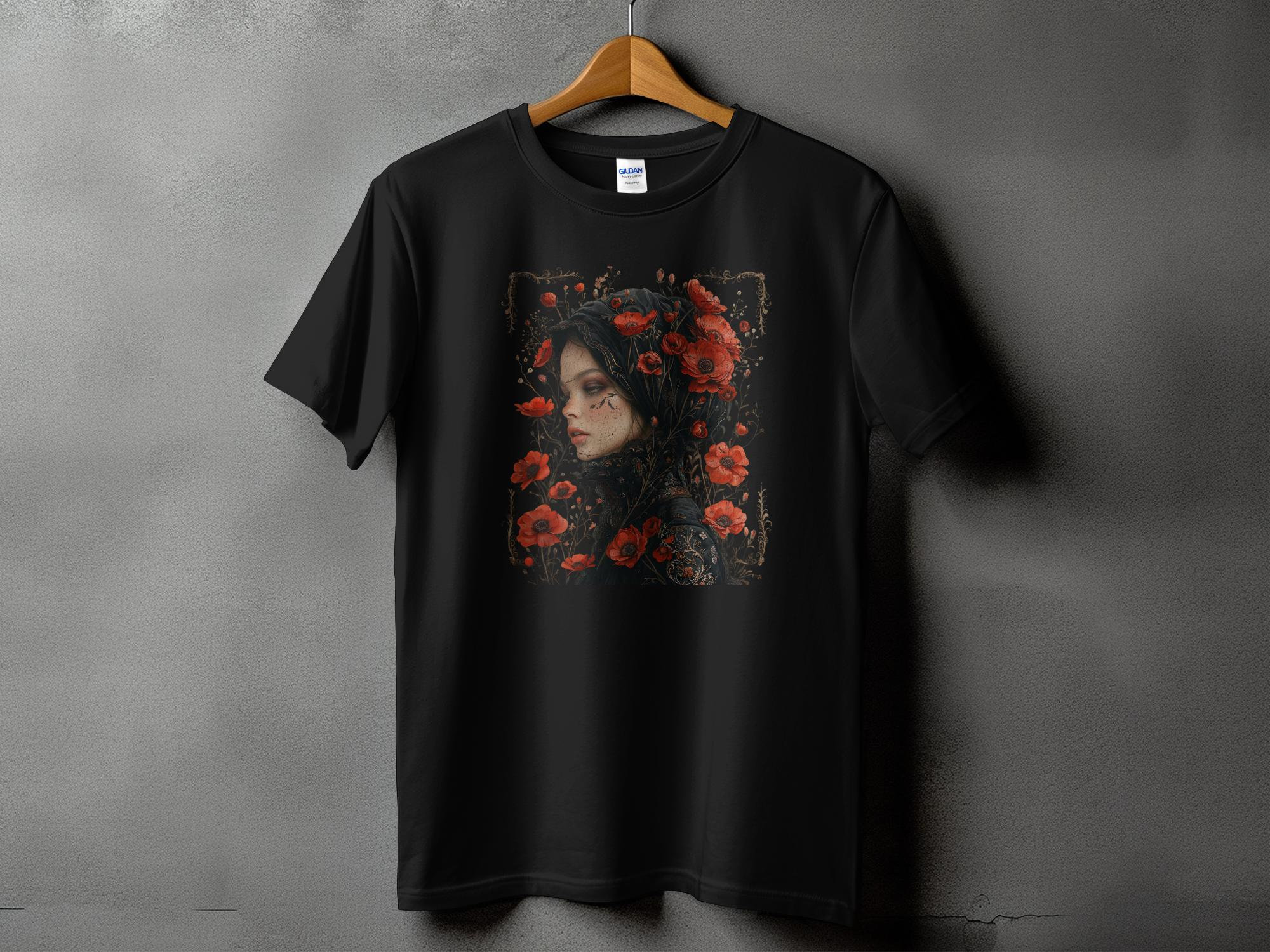 Gothic Floral Woman T-shirt, Dark Art Poppy Flowers Design, Stylish ...