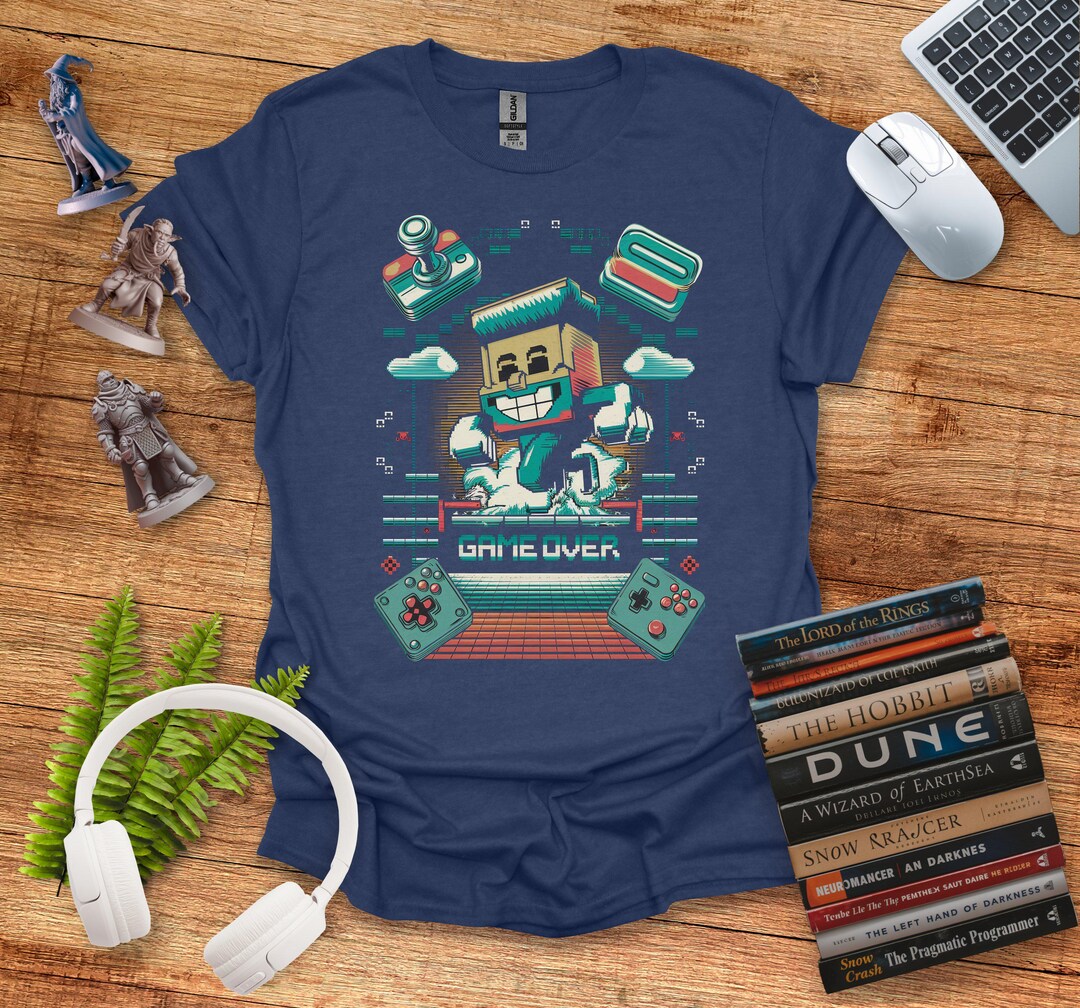Retro Gaming Graphic Tee, Game Over Pixel Art T-shirt, Video Game Theme ...