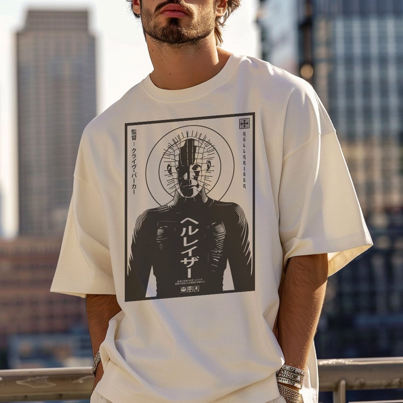 Hellraiser Tshirt Japanese Style Pinhead Design, Monochrome Horror Tee ...