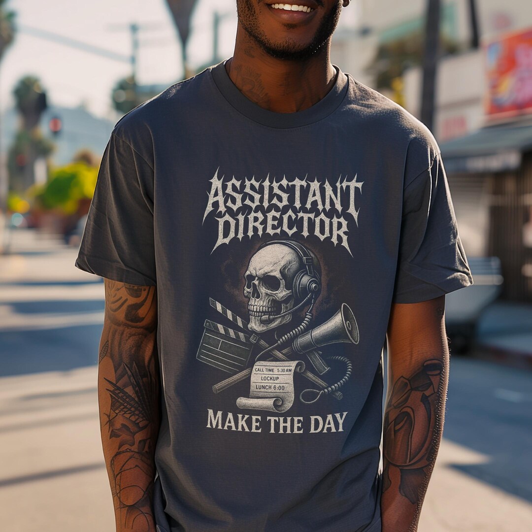 Movie Lover Skull Assistant Director T-shirt: Film Crew Graphic Cotton ...
