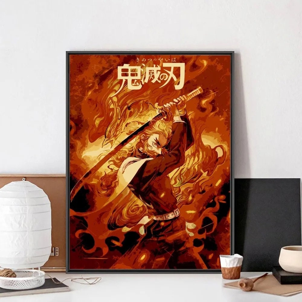 Demon Slayer Kyojuro Rengoku Poster: Vintage Kraft Paper Wall Art ...