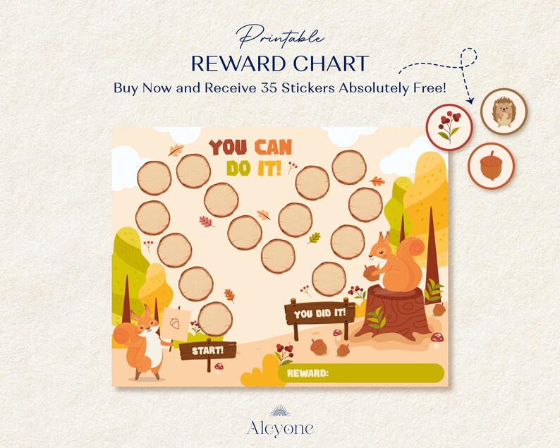 Squirrel Reward Chart for Kids, Toddler Sticker Chart, Kids Printable ...