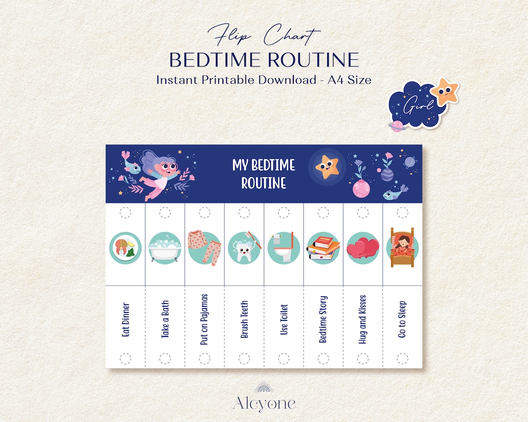 Kids Bedtime Routine Chart, Printable Folding Flip Chart for Evening ...