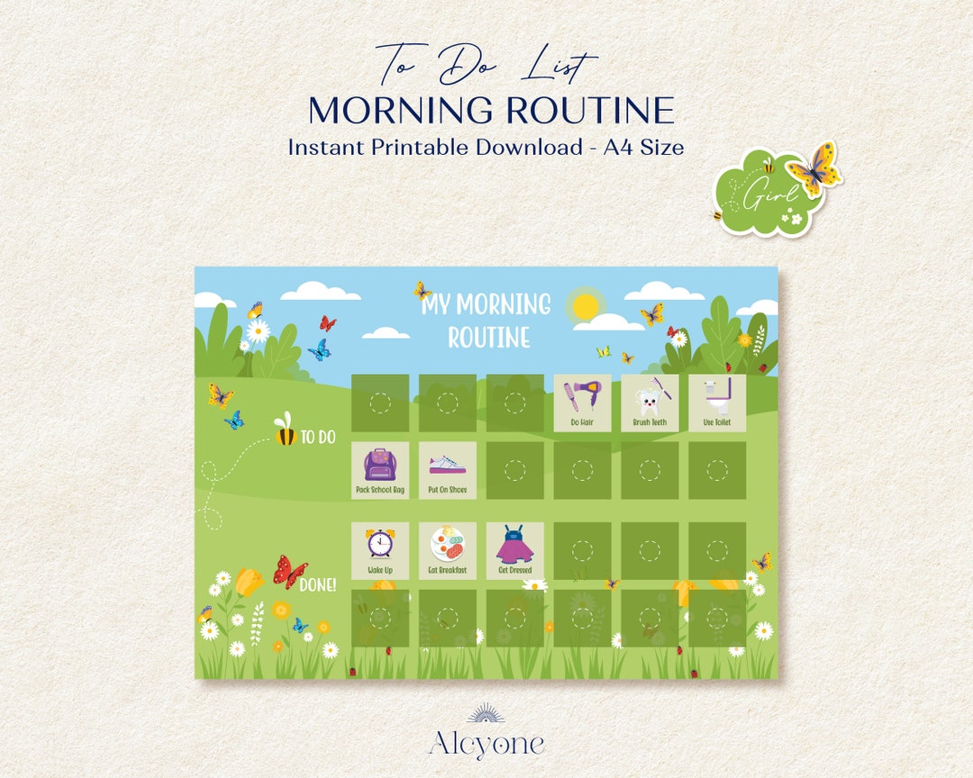 Kids Morning Routine Chart, Printable Morning Checklist, Day Start ...