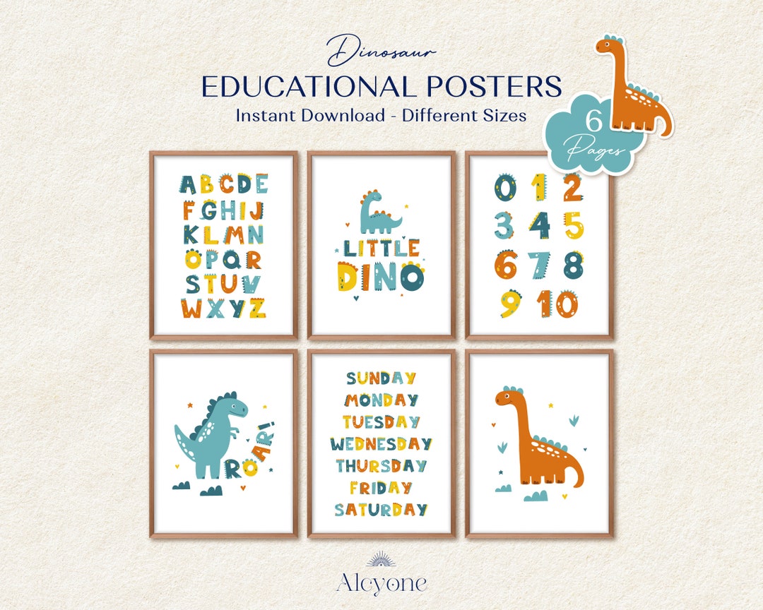 Educational Dinosaur Posters for Kids, Printable Learning Wall Art for ...