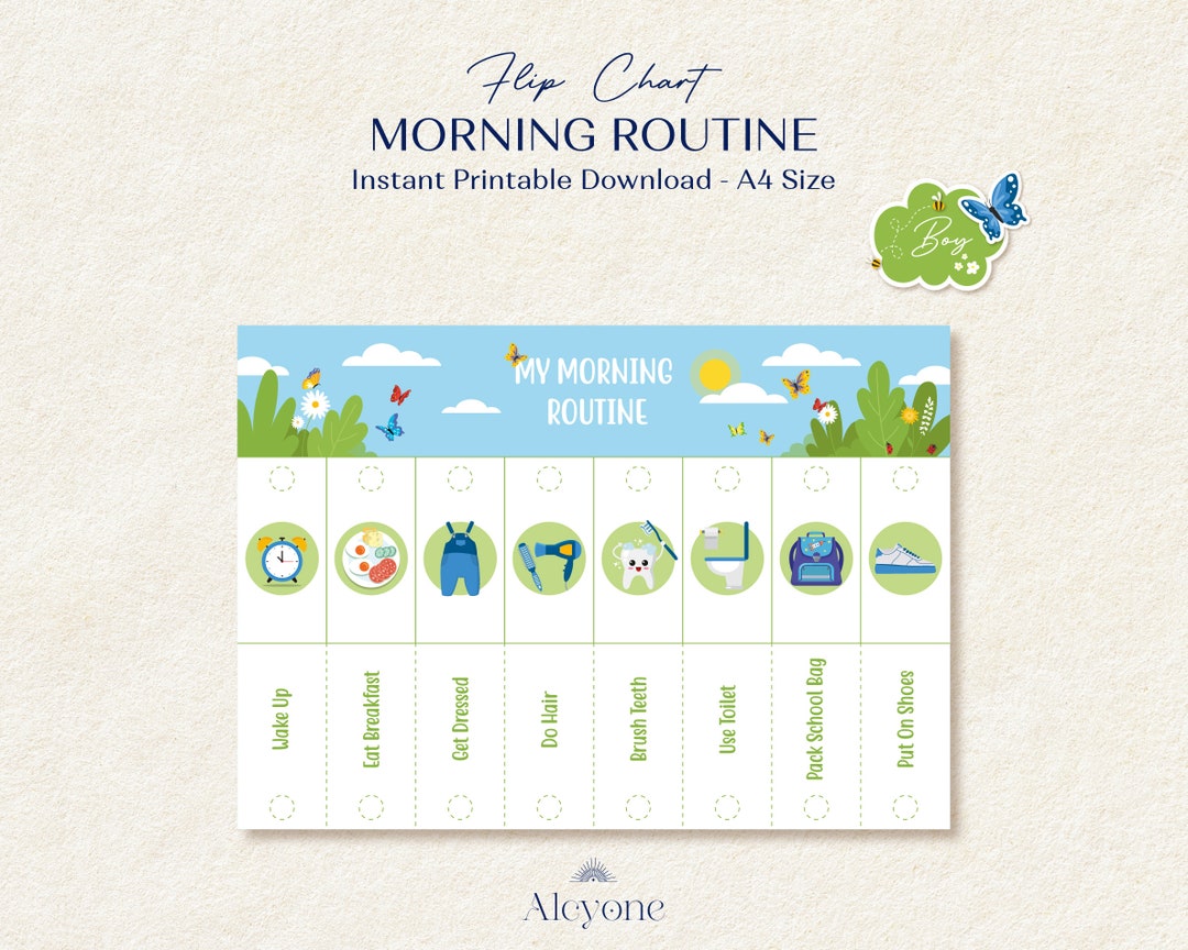 Kids Morning Routine Chart, Printable Folding Flip Chart for Morning ...