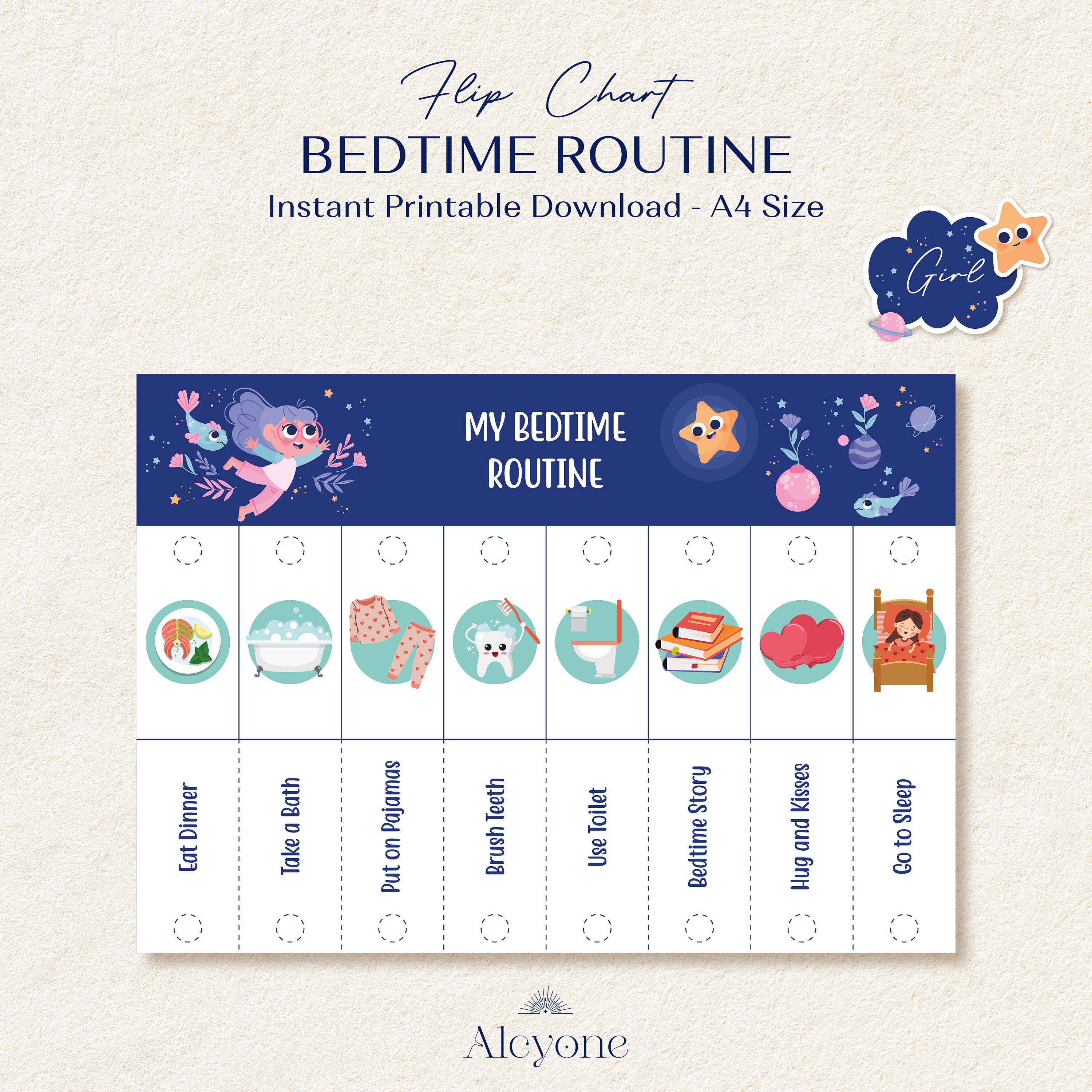 Kids Bedtime Routine Chart, Printable Folding Flip Chart for Evening ...