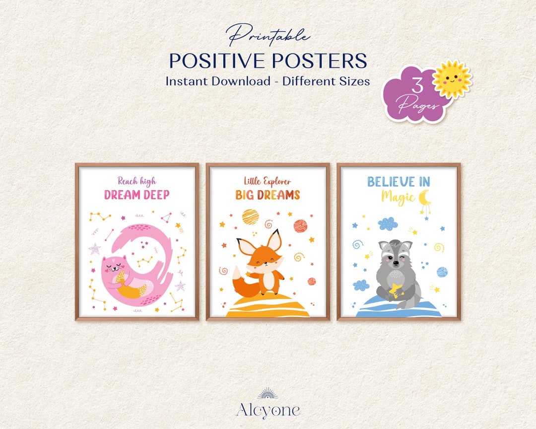 Set of 3 Positive Posters for Kids, Printable Motivational Wall Art for ...