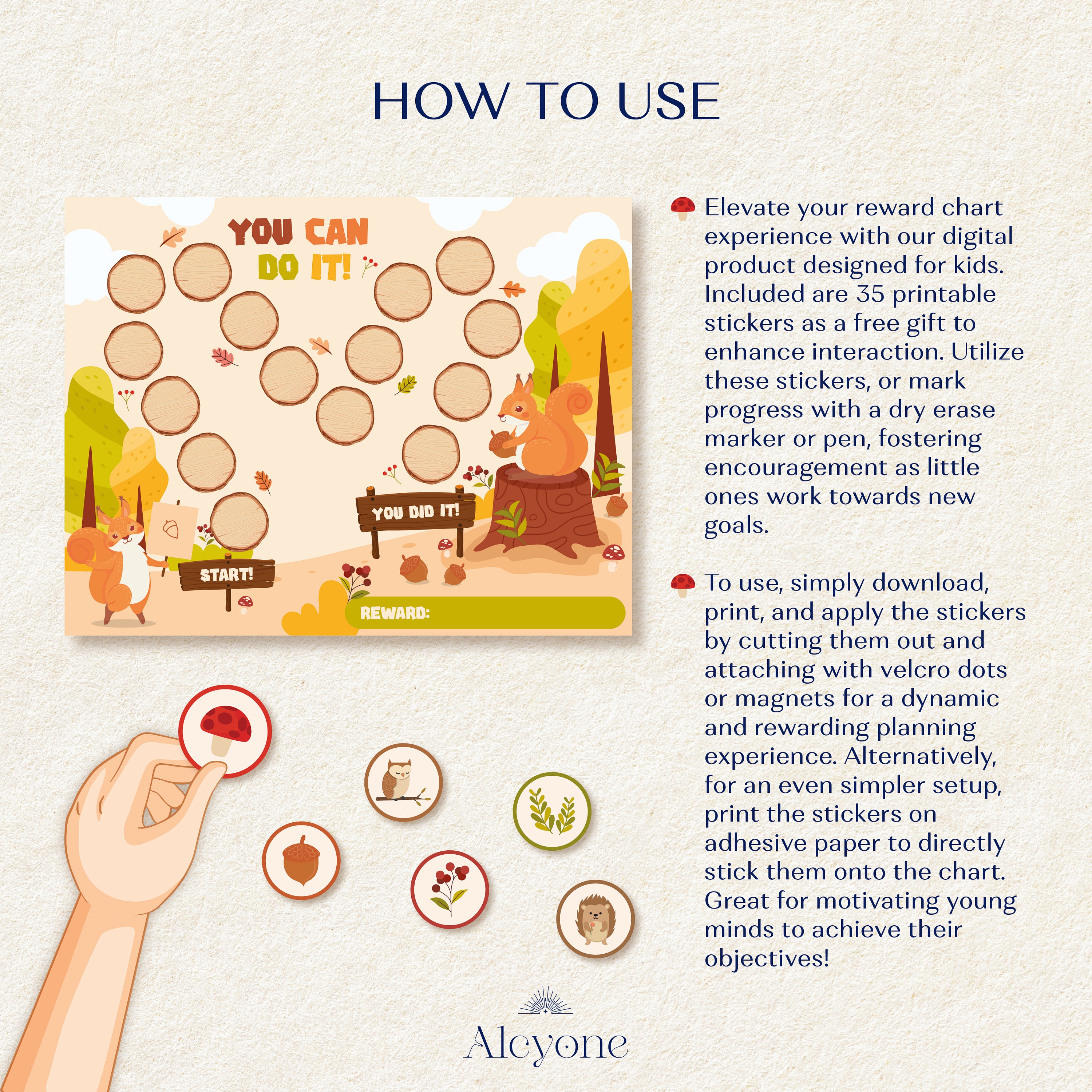 Squirrel Reward Chart for Kids, Toddler Sticker Chart, Kids Printable ...