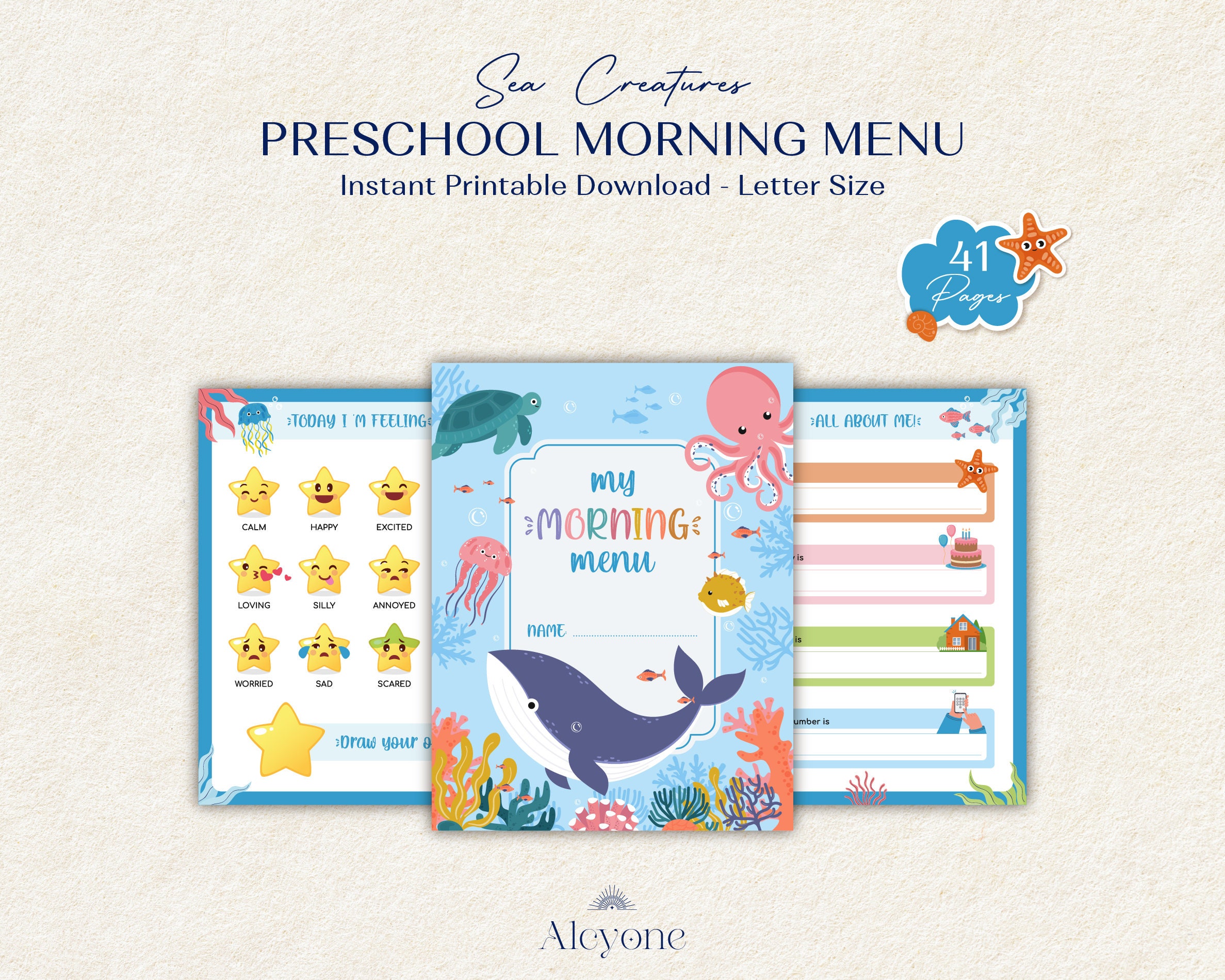 Sea Creatures Morning Menu, Preschool Morning Menu, Homeschool ...