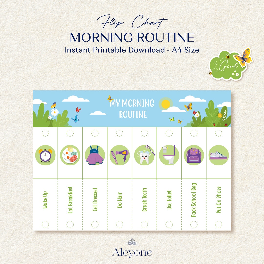 Kids Morning Routine Chart, Printable Folding Flip Chart for Morning ...