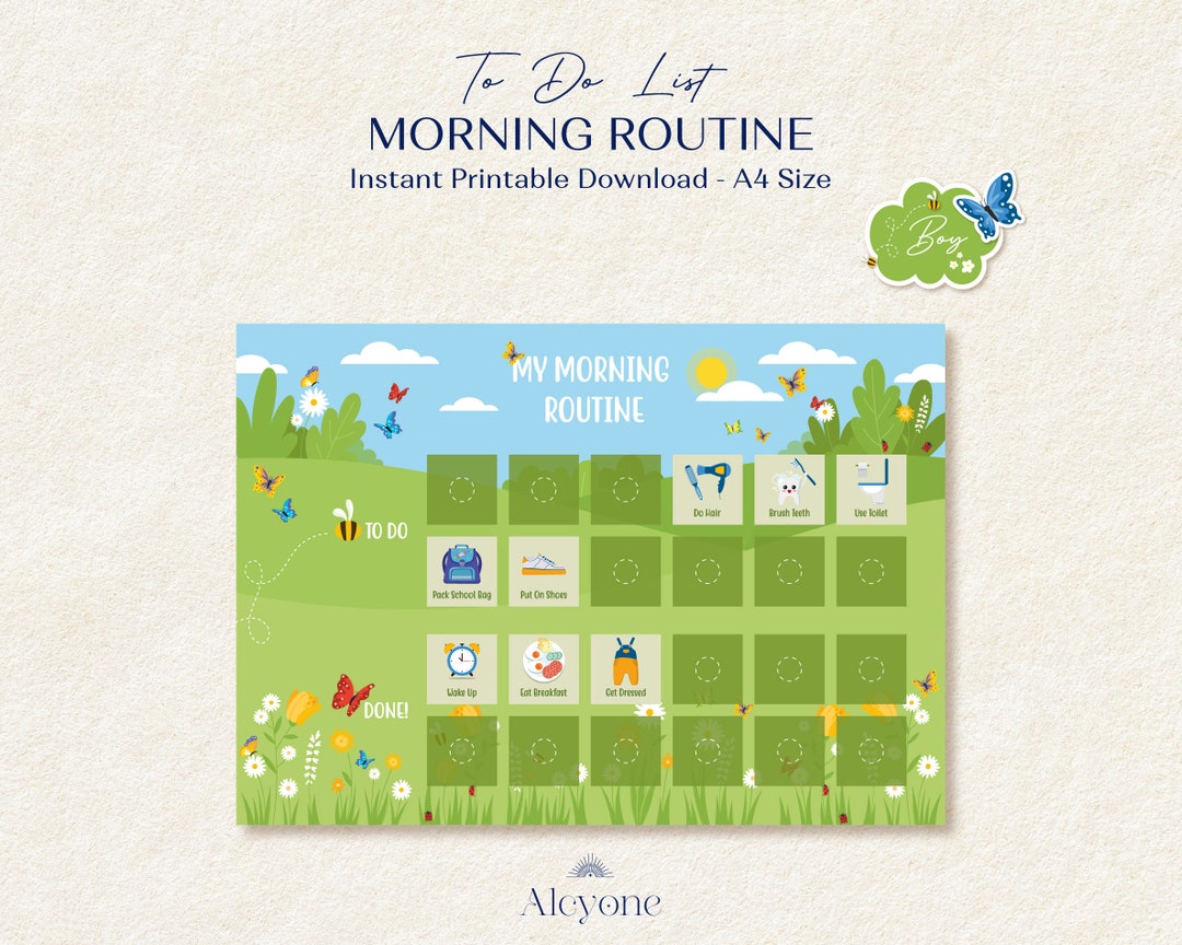 Kids Morning Routine Chart, Printable Morning Checklist, Day Start ...