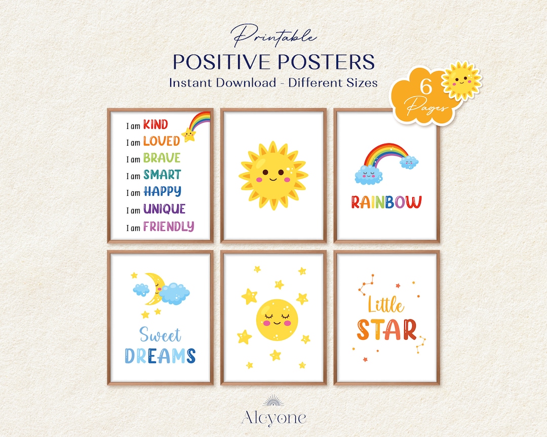 Set of 6 Positive Posters for Kids, Printable Motivational Wall Art for ...