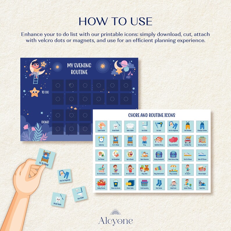 Kids Evening Routine Chart, Printable Bedtime Checklist, Night Visual ...